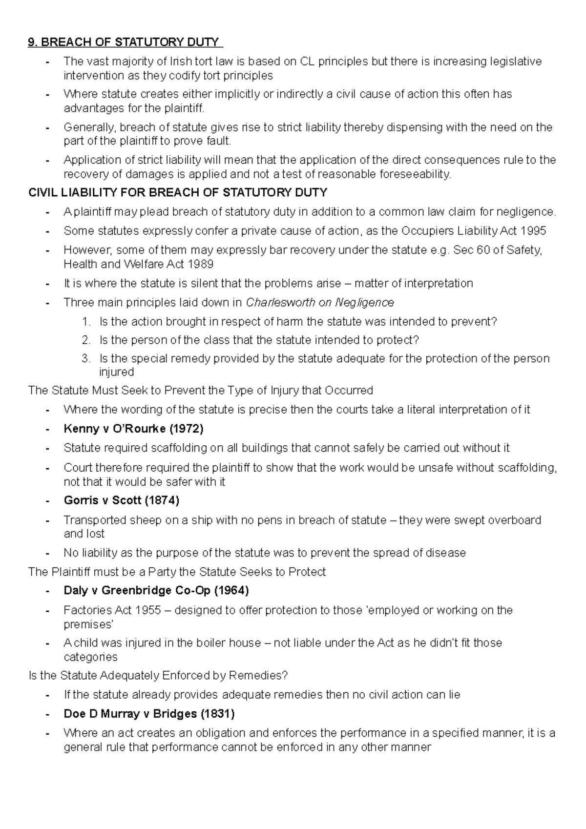 9. Breach of Statutory Duty - 9. BREACH OF STATUTORY DUTY The vast ...