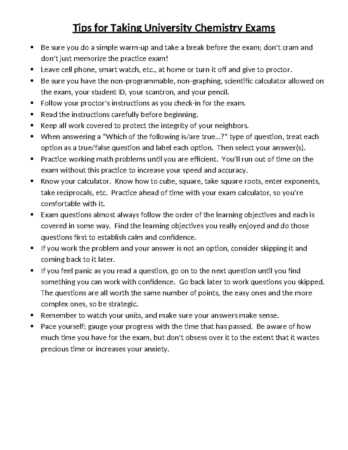 Tips for Taking University Chemistry Exams(4) - , at home or turn it ...