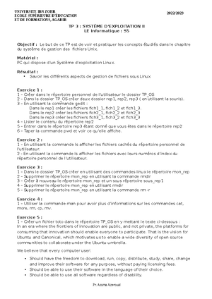 TP2 - operating system - TP 2 : SYSTÈME D’EXPLOITATION II LE Informatique : S Objectif : Le but ...
