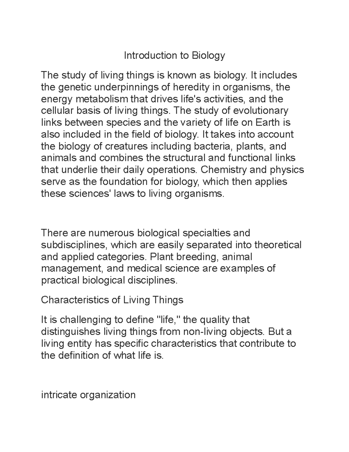 Introduction to Biology - It includes the genetic underpinnings of ...