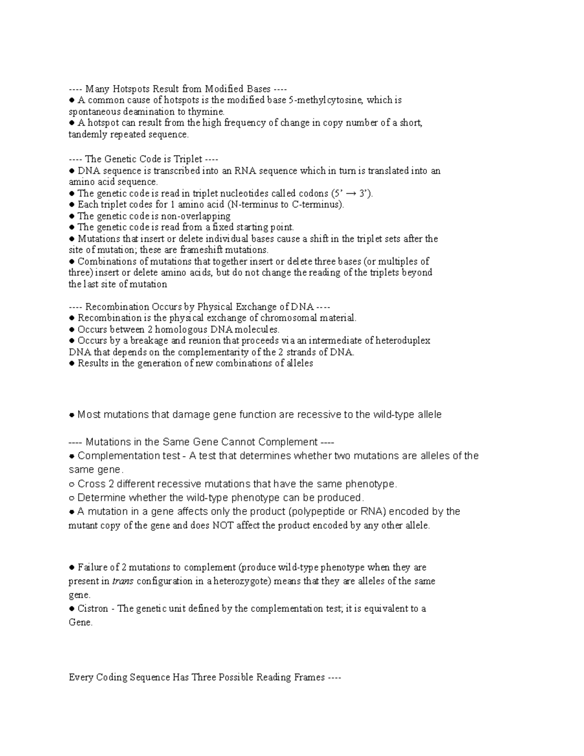Biology - notes - Many Hotspots Result from Modified Bases - A common ...