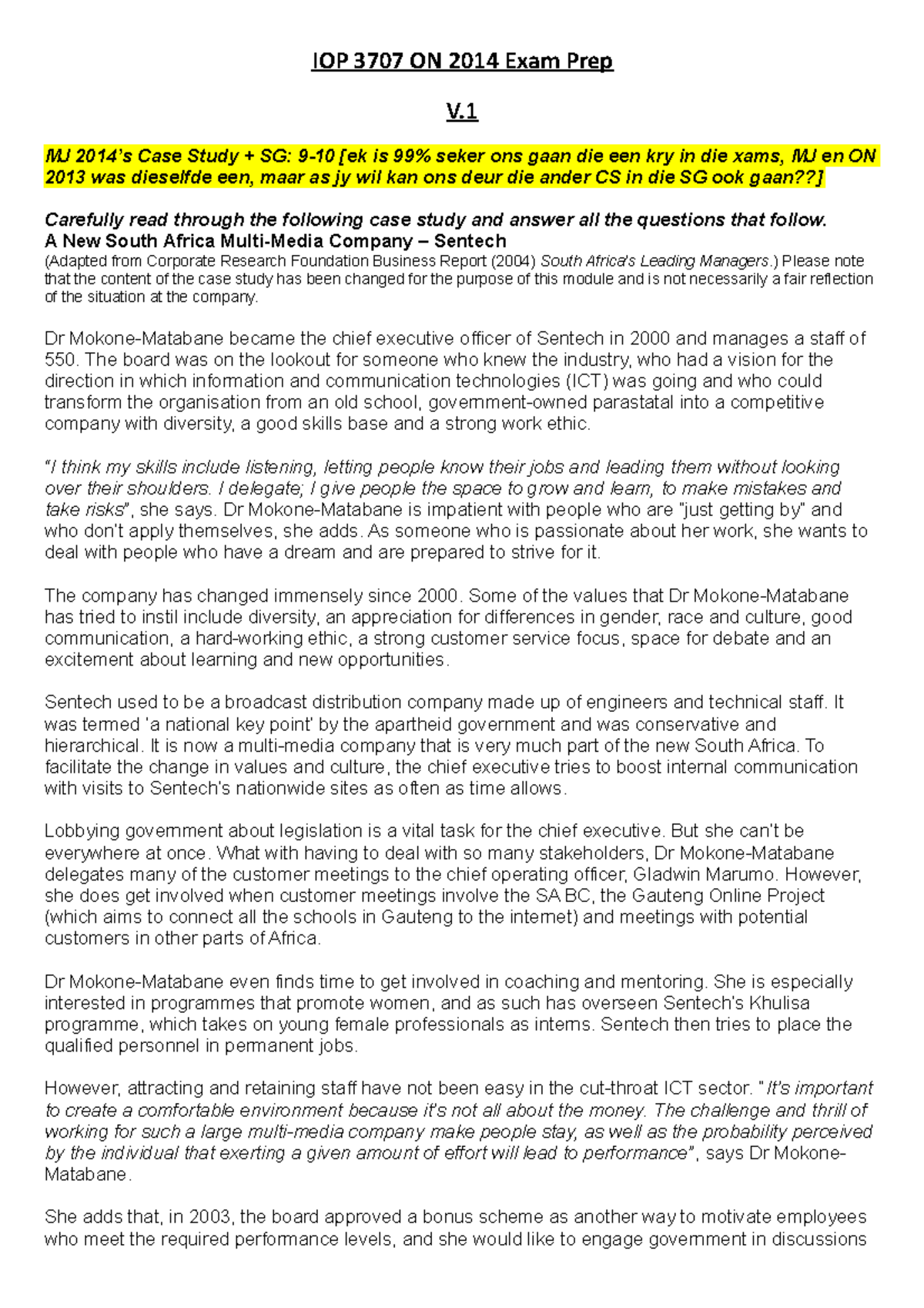 IOP 3707 ON 2014 Exam Prep - IOP 3707 ON 2014 Exam Prep V. MJ 2014’s ...