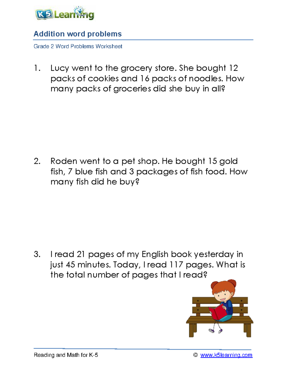 Grade 2 addition word problems - Reading and Math for K- 5 © k5learning ...