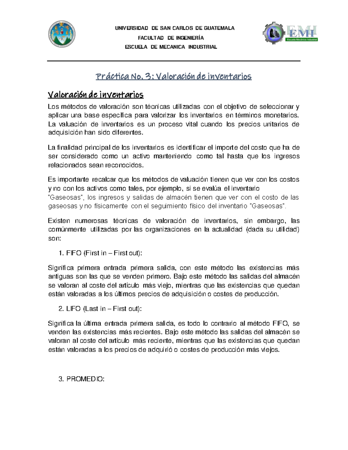 Valuacion DE Inventarios - Warning: TT: undefined function: 32 FACULTAD DE INGENIERÍA ESCUELA DE ...