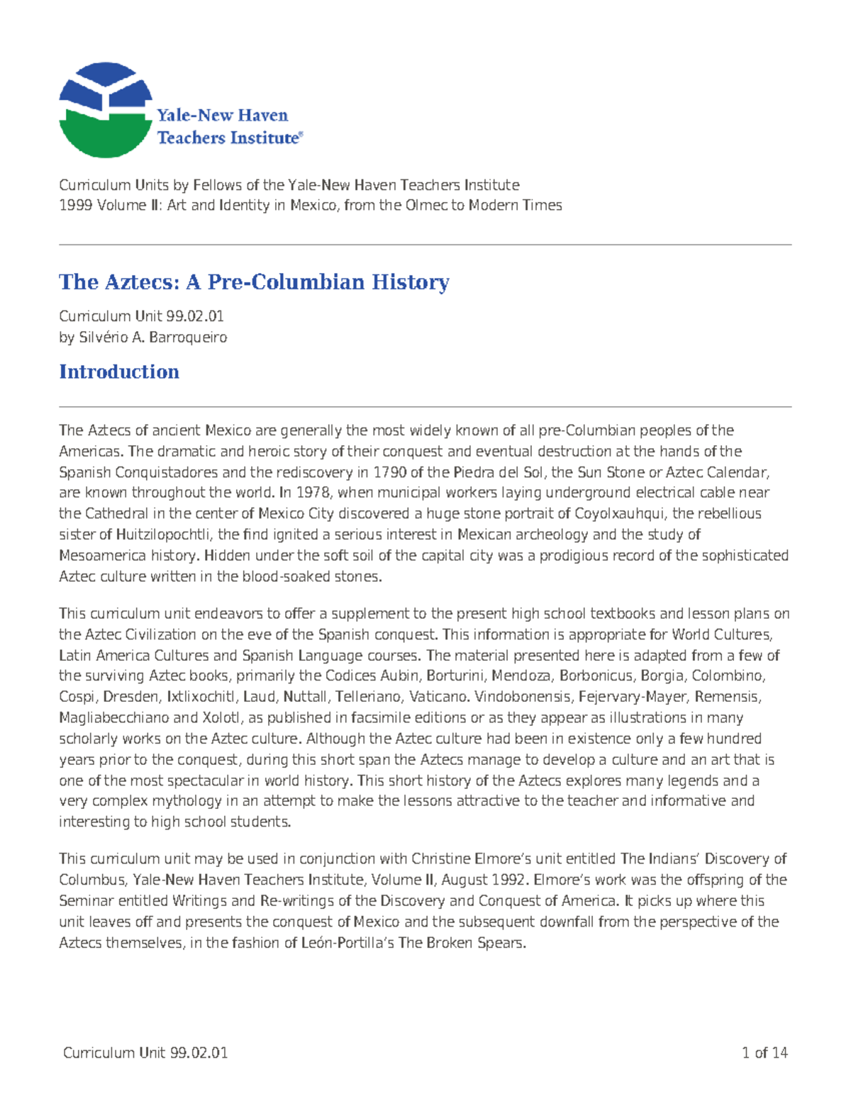 The Aztecs: A pre-Columbian History - Curriculum Units by Fellows of ...