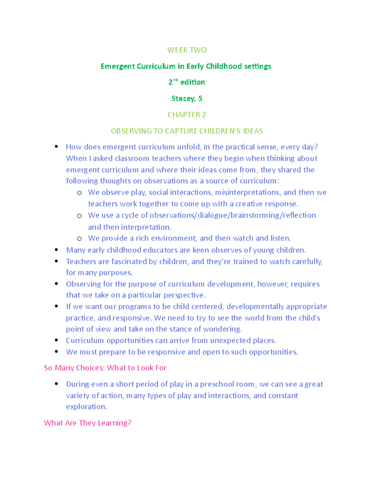 Chapter 2 week 2 - Emergent Curriculum From Theory to Practice - WEEK ...