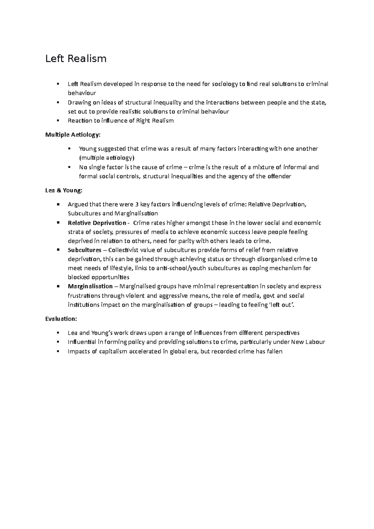 Left Realism - Tutor 2u Notes - Left Realism Left Realism developed in ...