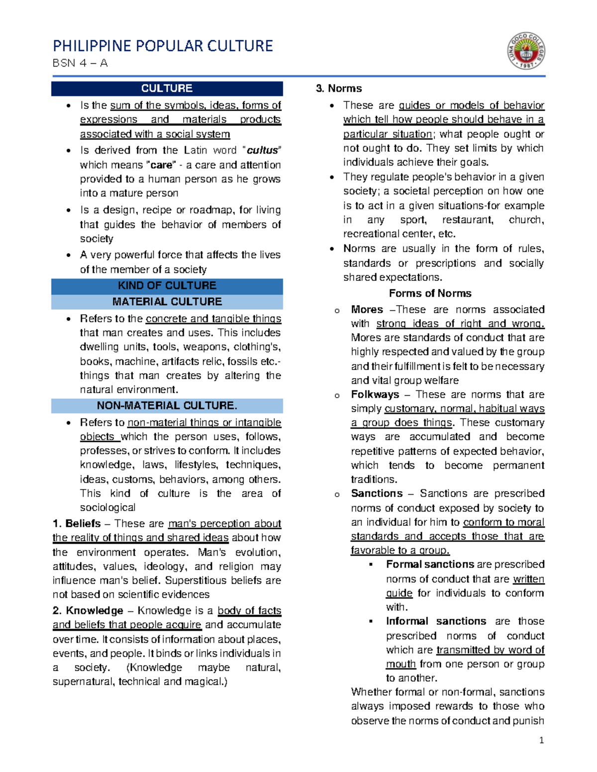 POP Culture Lecture - Nothing - BSN 4 – A CULTURE Is the sum of the ...