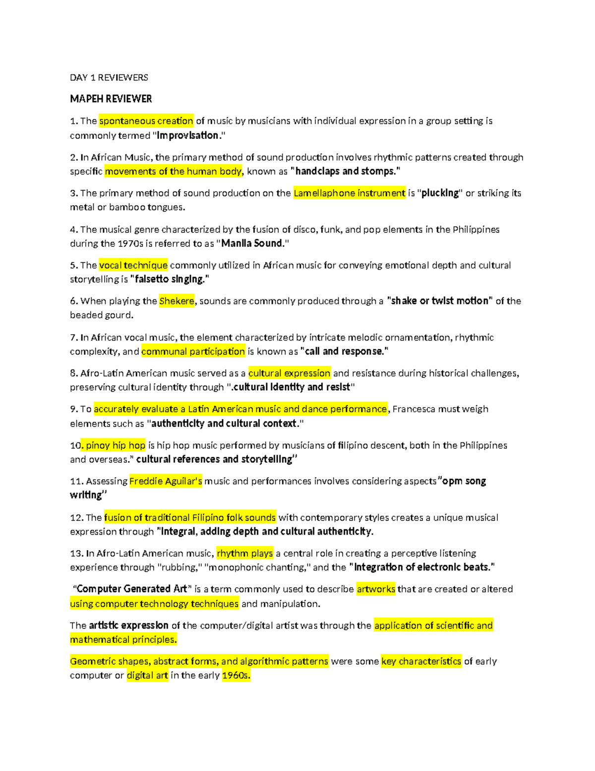 DAY 1 Reviewers - asasasa - DAY 1 REVIEWERS MAPEH REVIEWER The ...