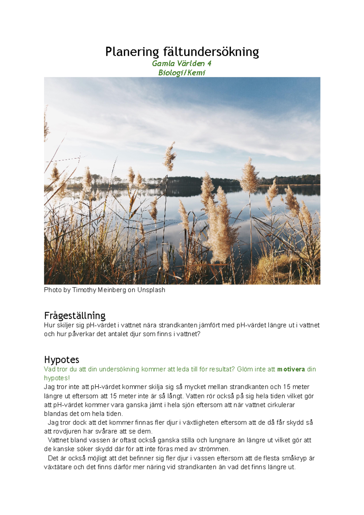 Fältundersökning - Planering fältundersökning Gamla Världen 4 Biologi ...
