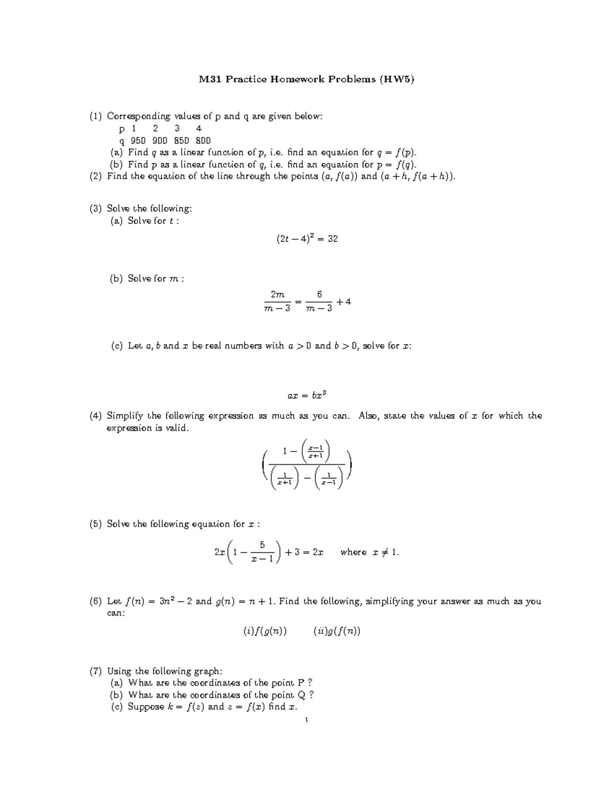 M31 Practice Problems(HW5) fall2021 - M31 Practice Homework Problems (HW5) (1) Corresponding ...