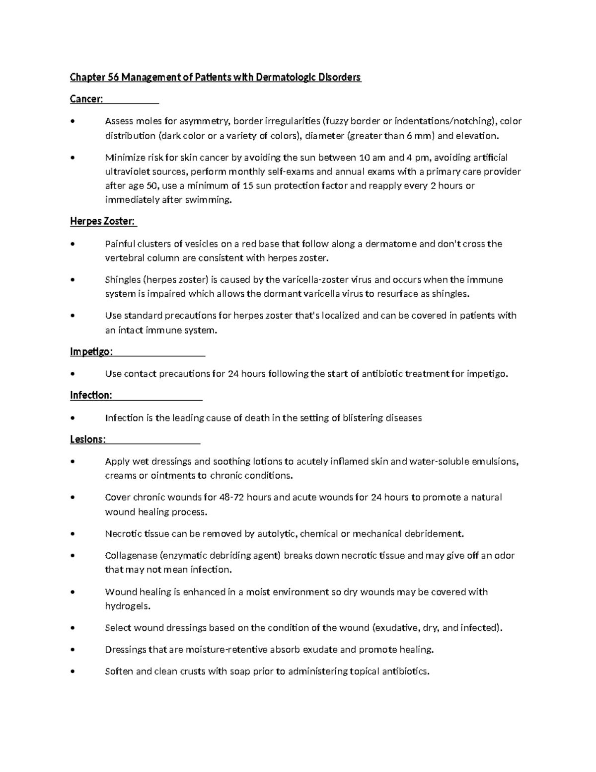 Handout Chapter 56 - Summary Med surg - Chapter 56 Management of ...
