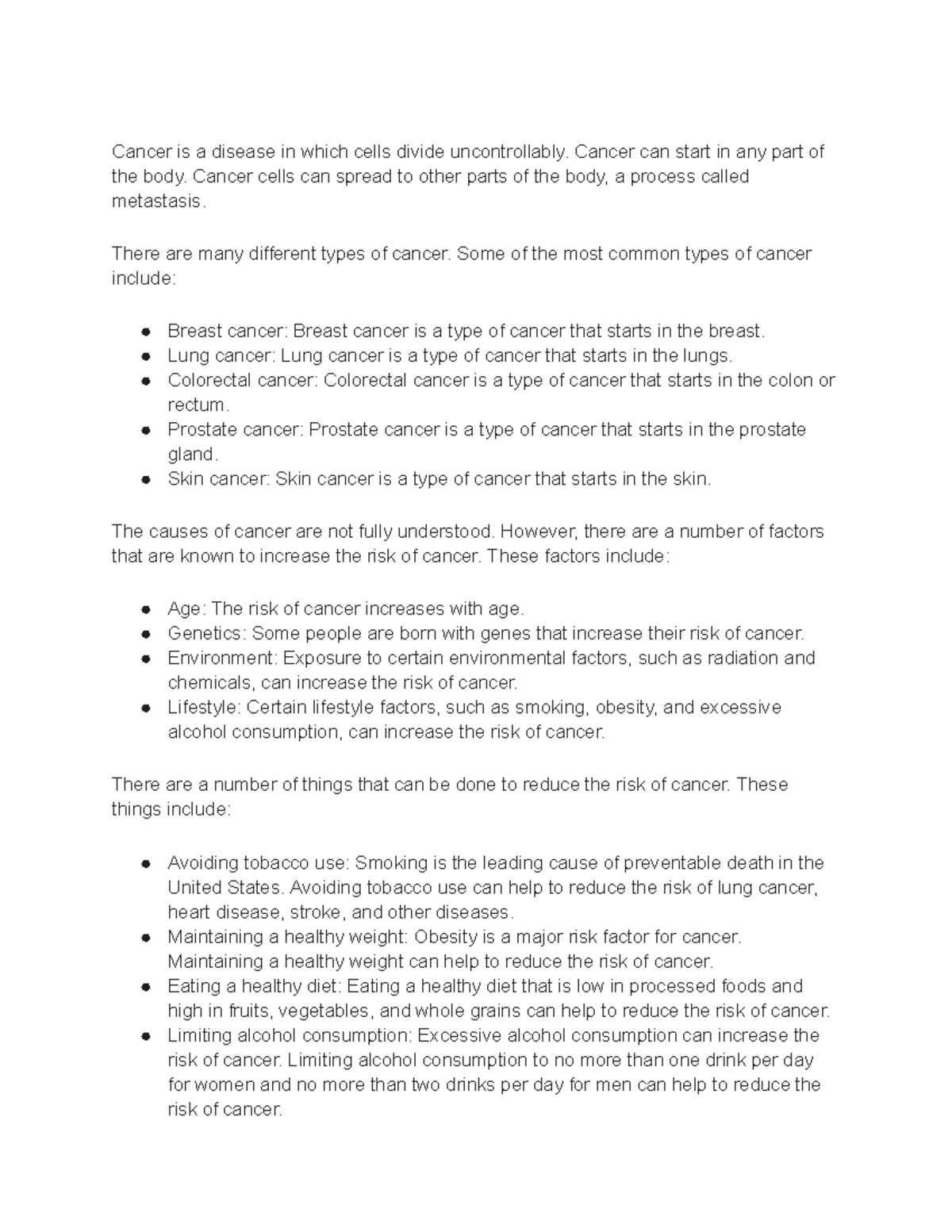 Lecture 39 Cancer - Cancer is a disease in which cells divide ...