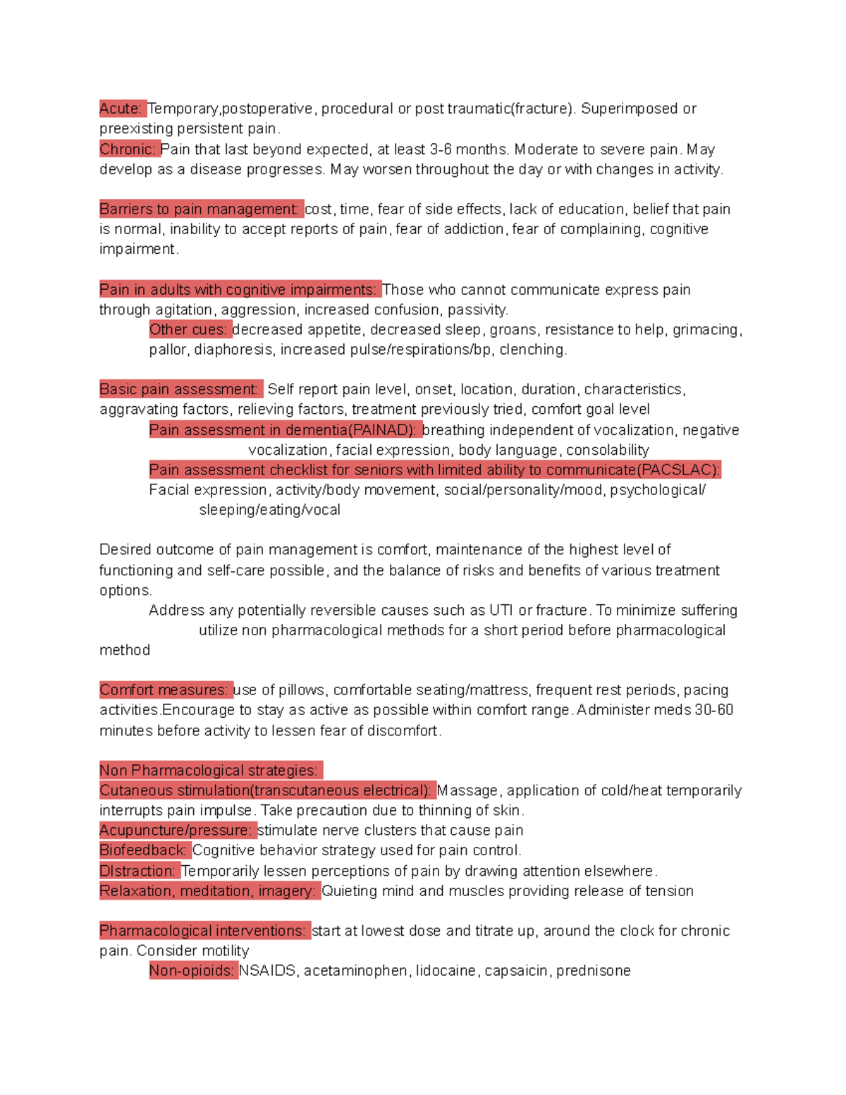 Geri notes 7 - Acute: Temporary,postoperative, procedural or post ...