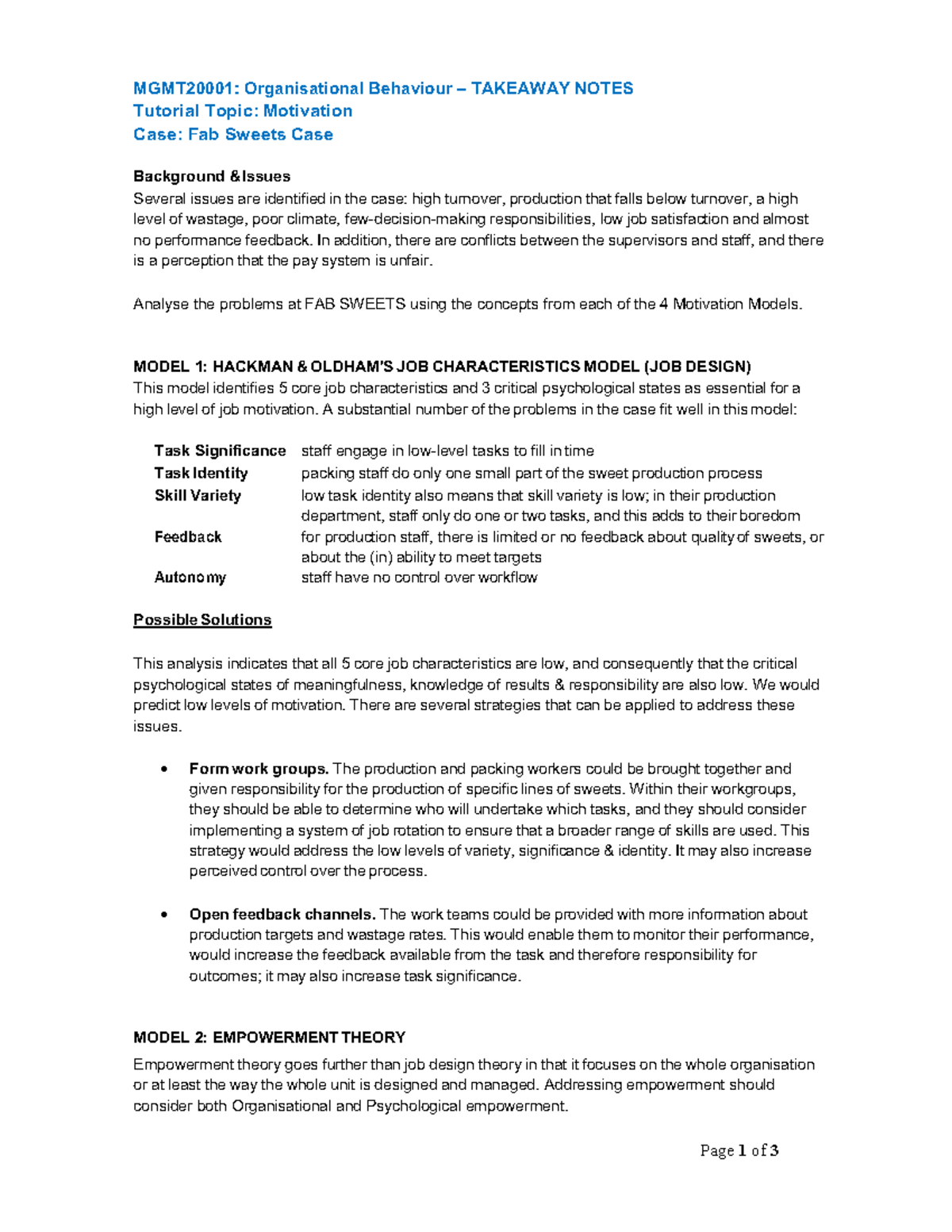 Tutorial Student - Take away notes (Motivation) - Organisational ...
