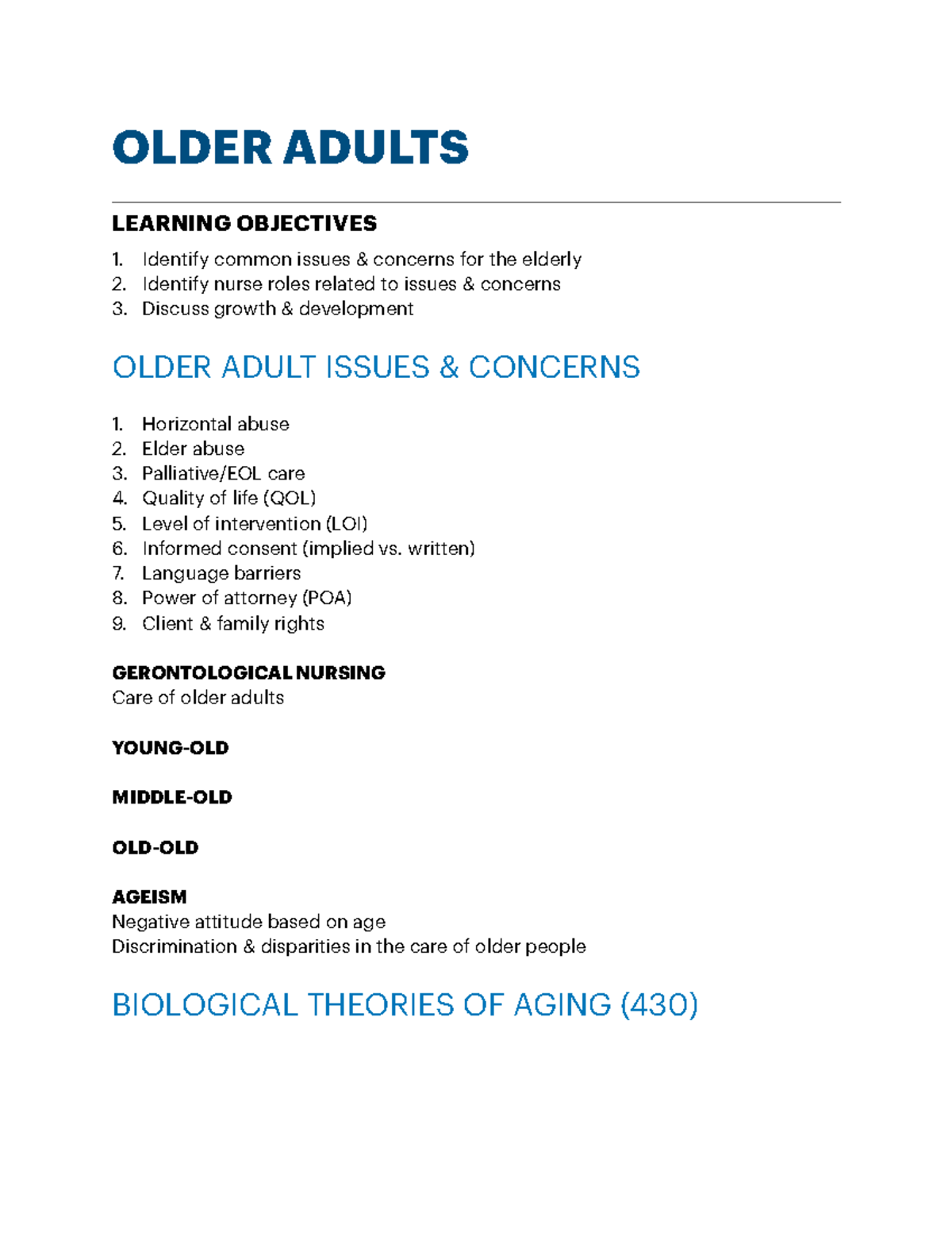 Module 1 - OLDER ADULTS LEARNING OBJECTIVES Identify common issues ...
