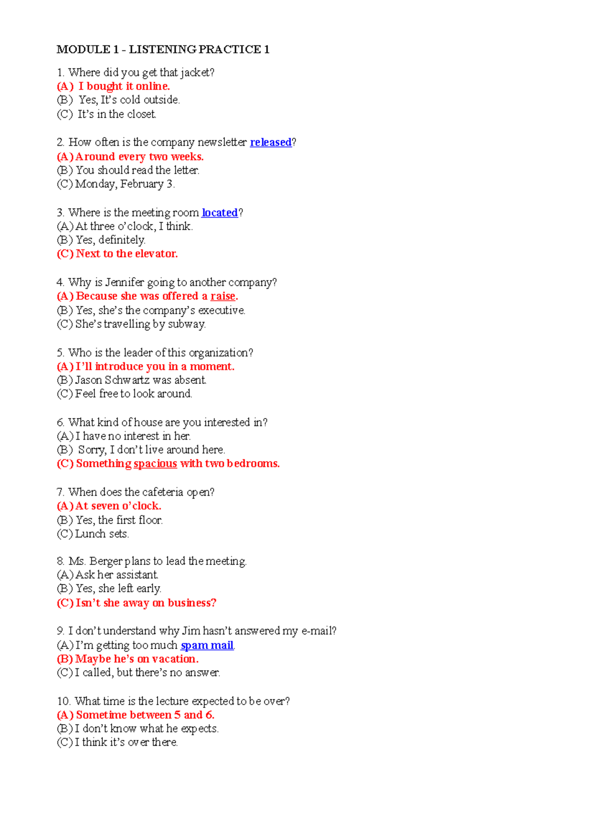 Script Listening Toeic Part 2 Practice - Where did you get that jacket ...