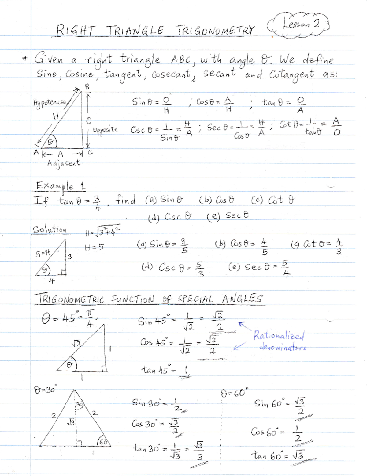 Mat122 Trig-right-angled triangle - J- I'' I L l,Yt ^n |N;TL 9ea*t Cosg = L ?orri't" CEca= L ...