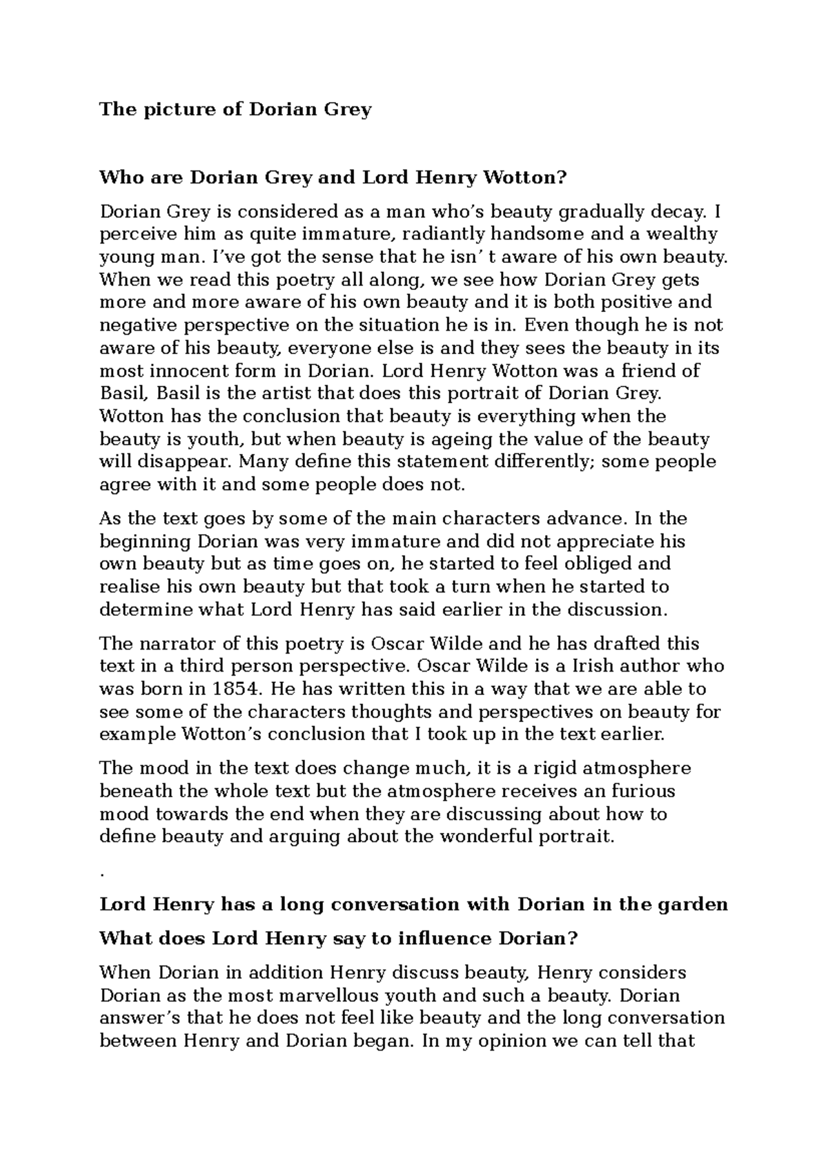 From the picture of Dorian Grey - The picture of Dorian Grey Who are ...