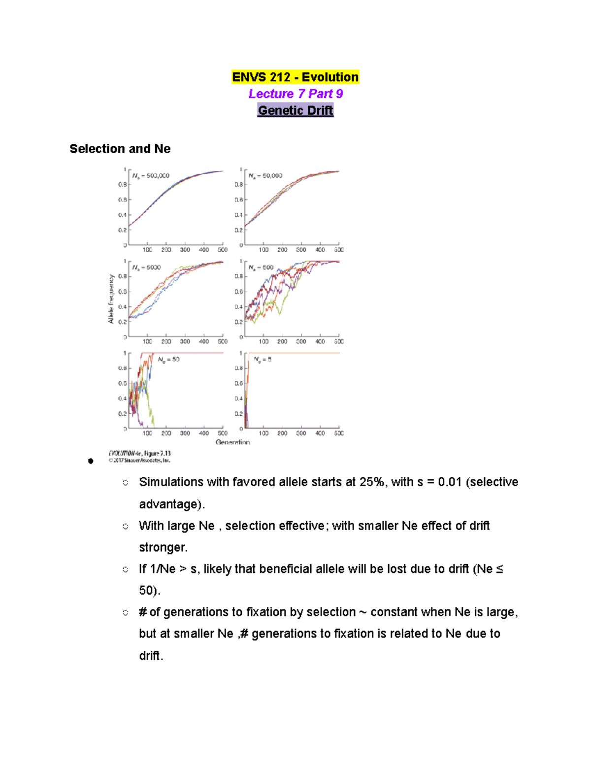 ENVS 212 Lecture 7 Part 9 - Spring 2020 - ENVS 212 - Evolution Lecture 7 Part 9 Genetic Drift ...