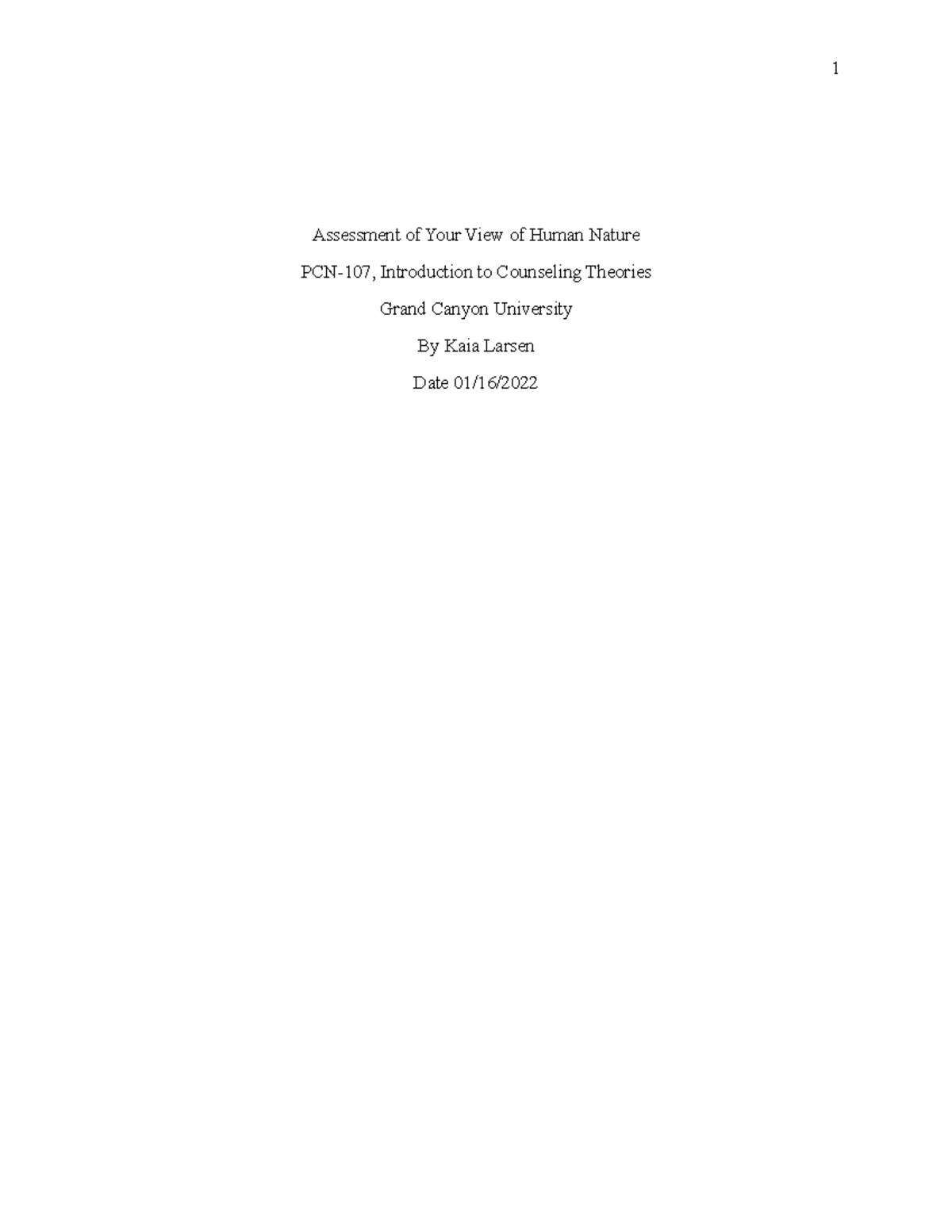 View of Human Nature Assignment - 1 Assessment of Your View of Human ...