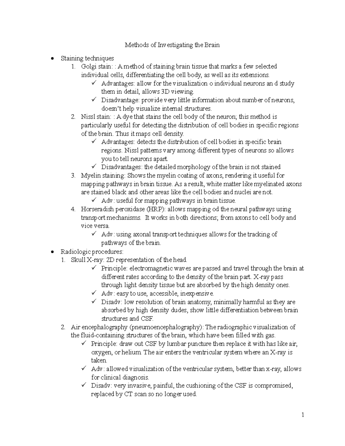 Psych Final notes - Methods of Investigating the Brain Staining ...