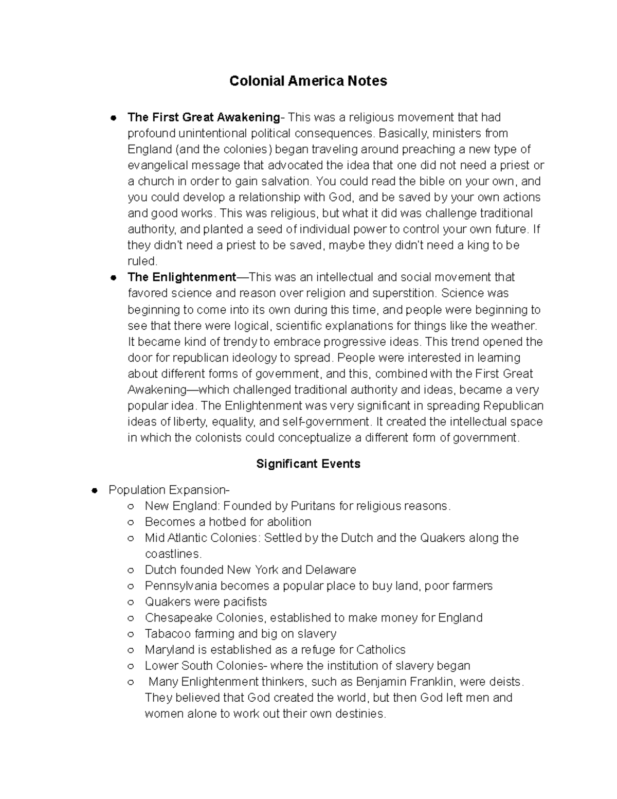 Colonial America Notes - Basically, ministers from England (and the ...