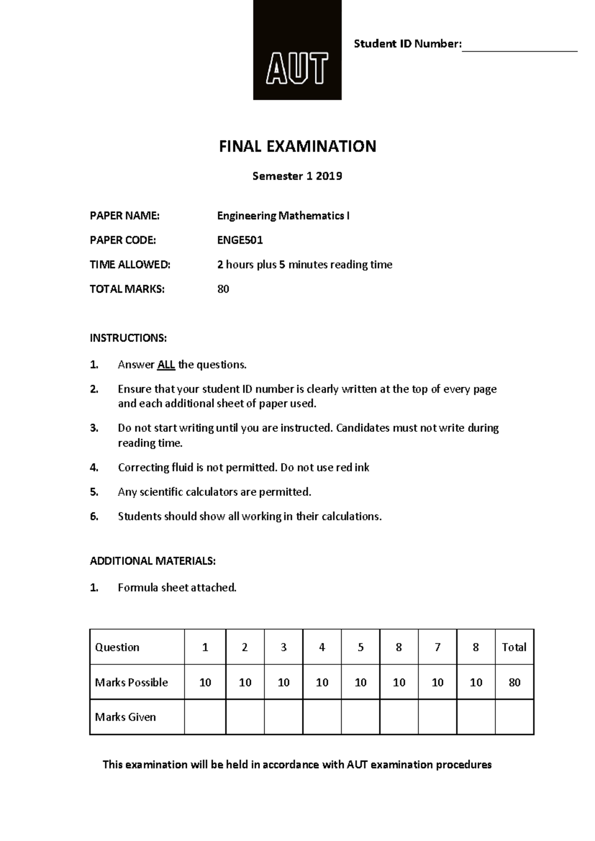Semester 1 2019 Final Exam - Warning: TT: undefined function: 32 ...