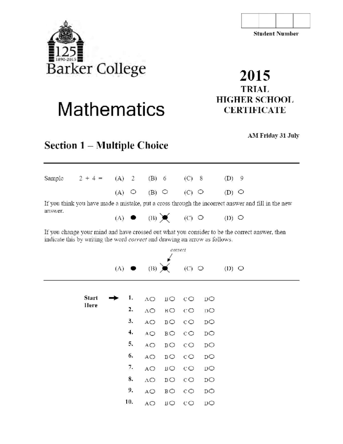 Barker 2015 Trial Paper - MATH1131 - Studocu