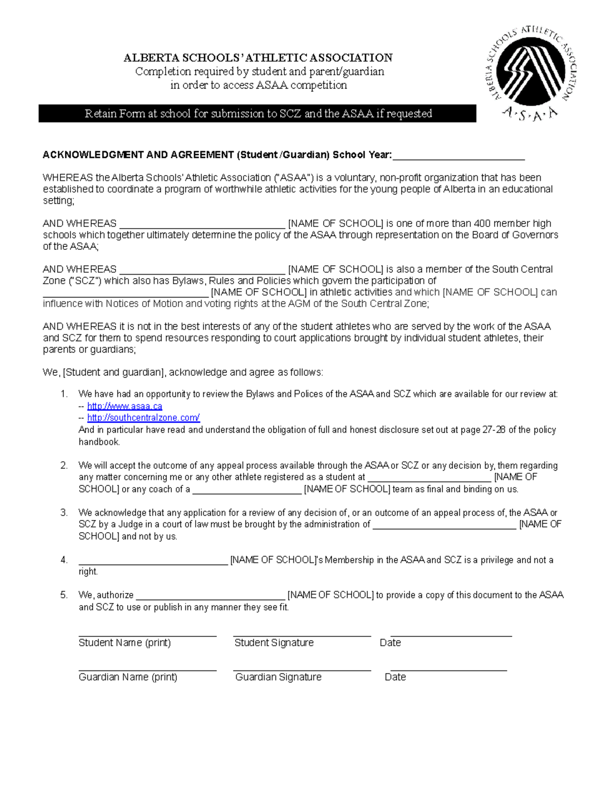 ASAA Student Form - ALBERTA SCHOOLS’ ATHLETIC ASSOCIATION Completion ...