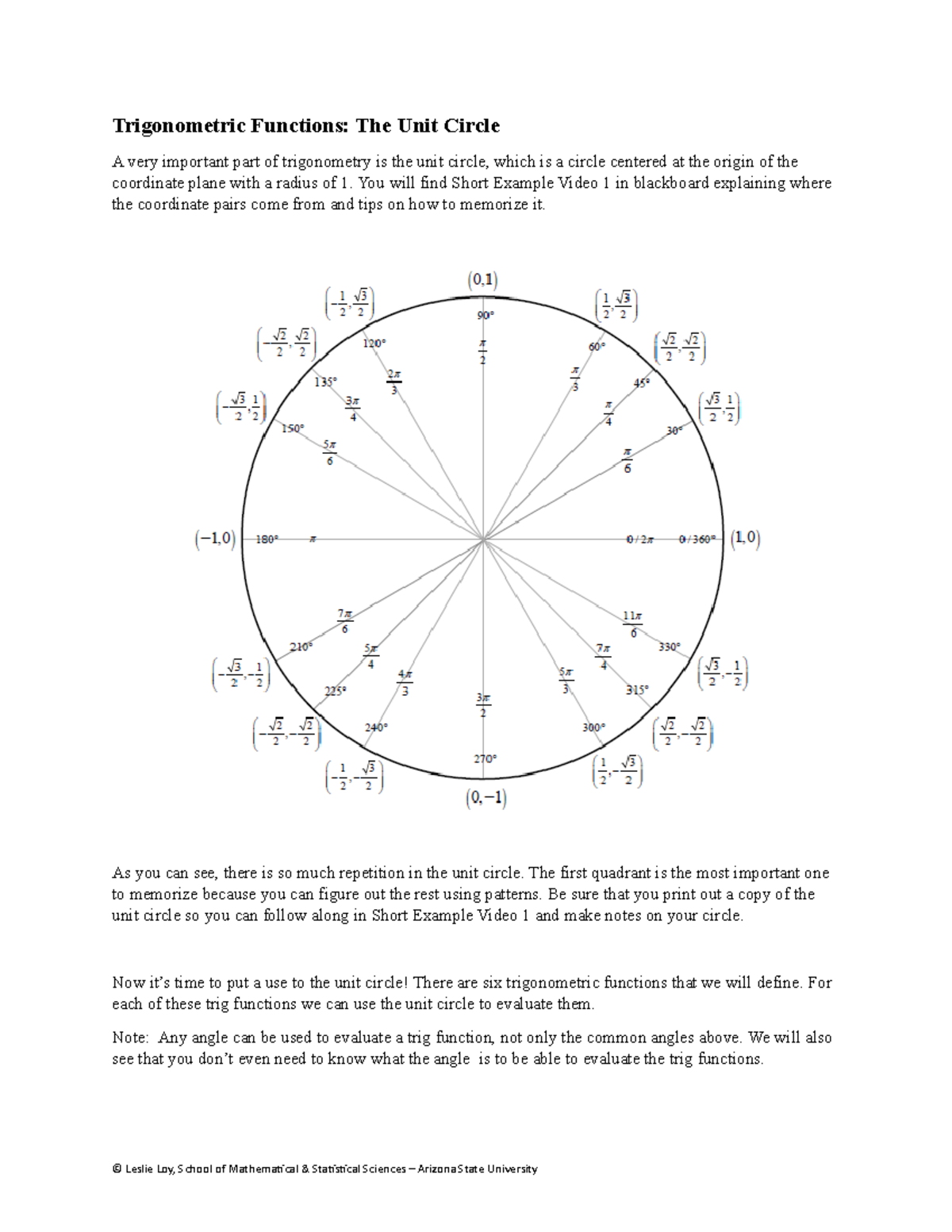 Trigonometric Functions: The Unit Circle - Studocu