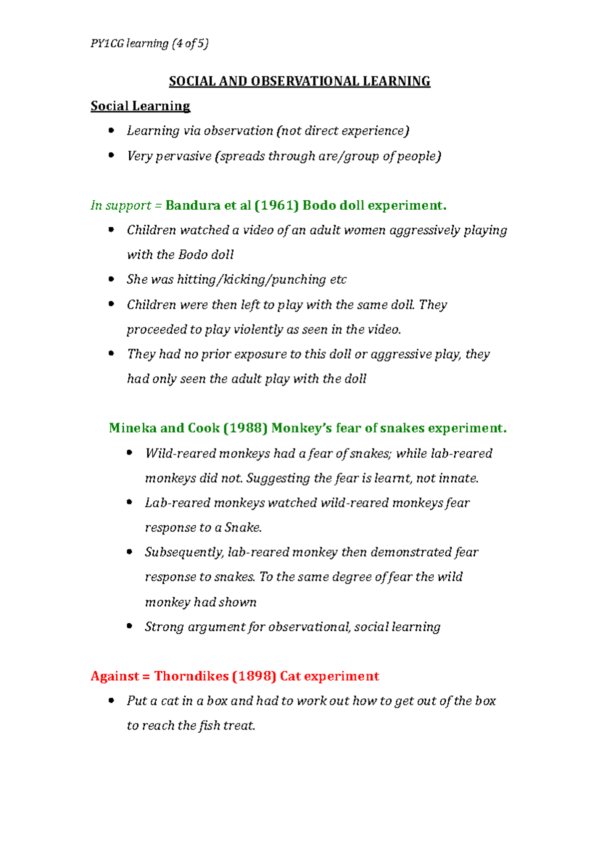 Social and Observational Learning - PY1CG learning (4 of 5) SOCIAL AND ...