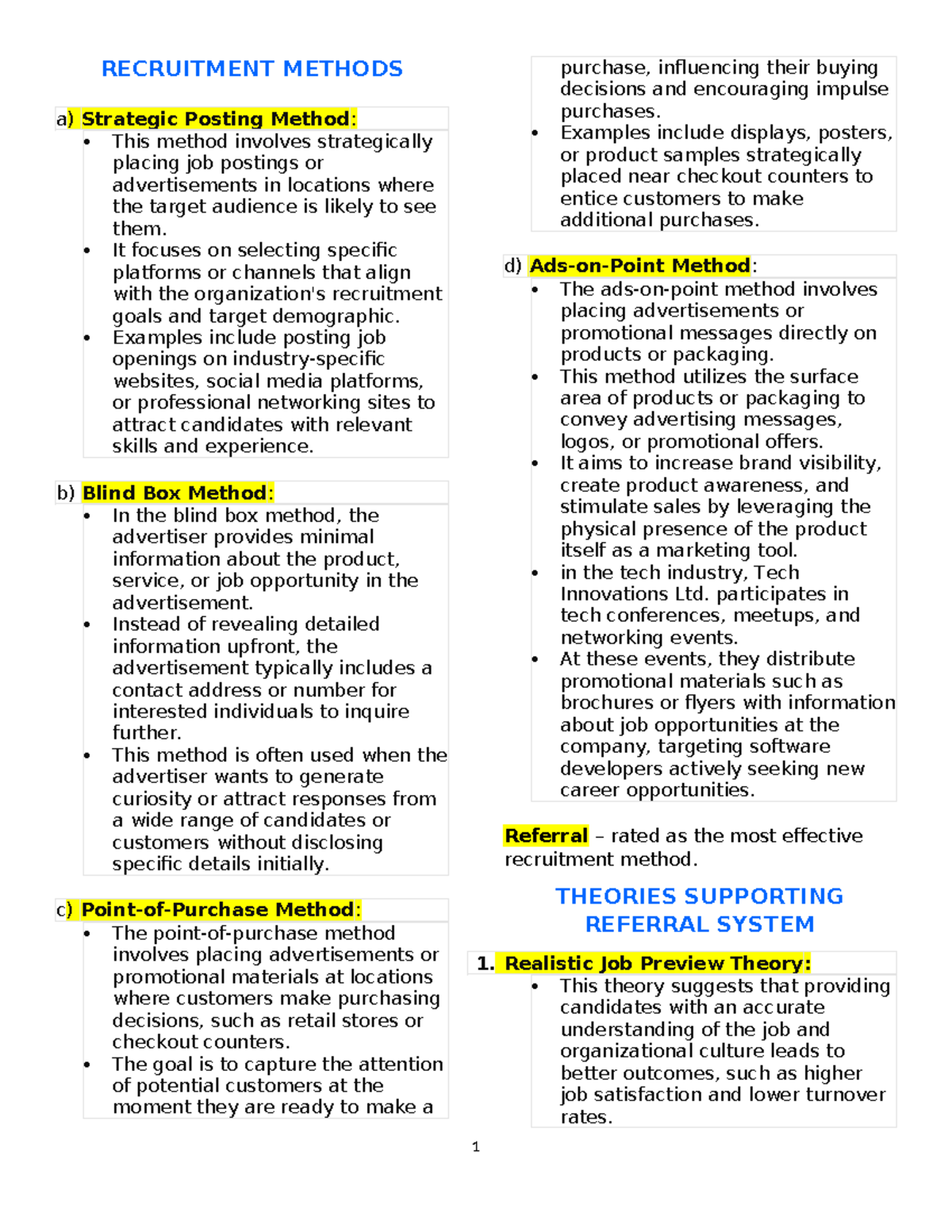 Industrial Organization - RECRUITMENT METHODS a) Strategic Posting ...