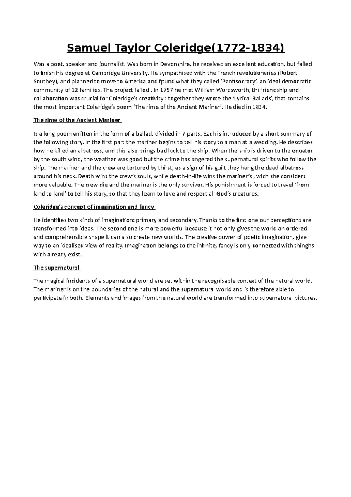 Samuel Taylor Coleridge e Jane Austen - Samuel Taylor Coleridge(1772 ...