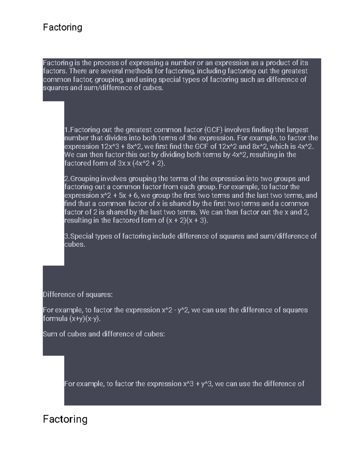 Factoring Riverside City College college level math - Factoring ...