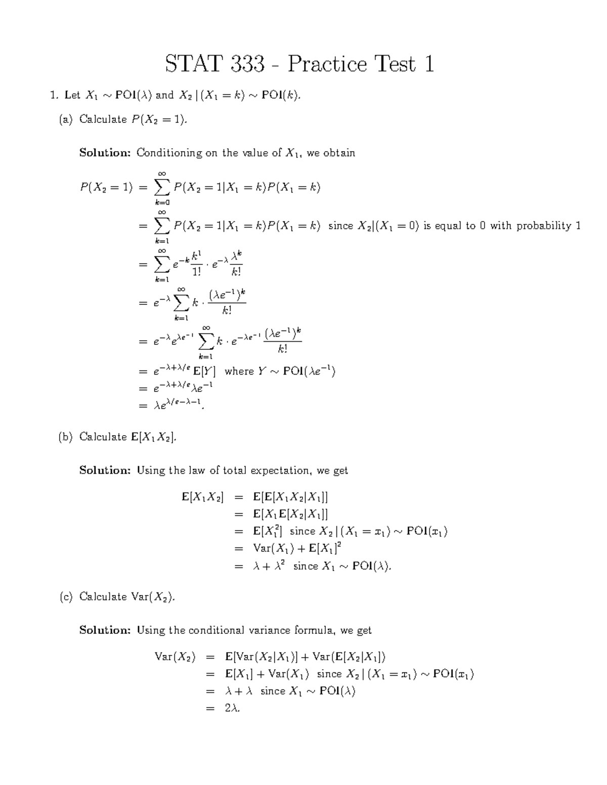 Test 2017, questions and answers - STAT 333 - Practice Test 1 LetX 1 ∼ ...