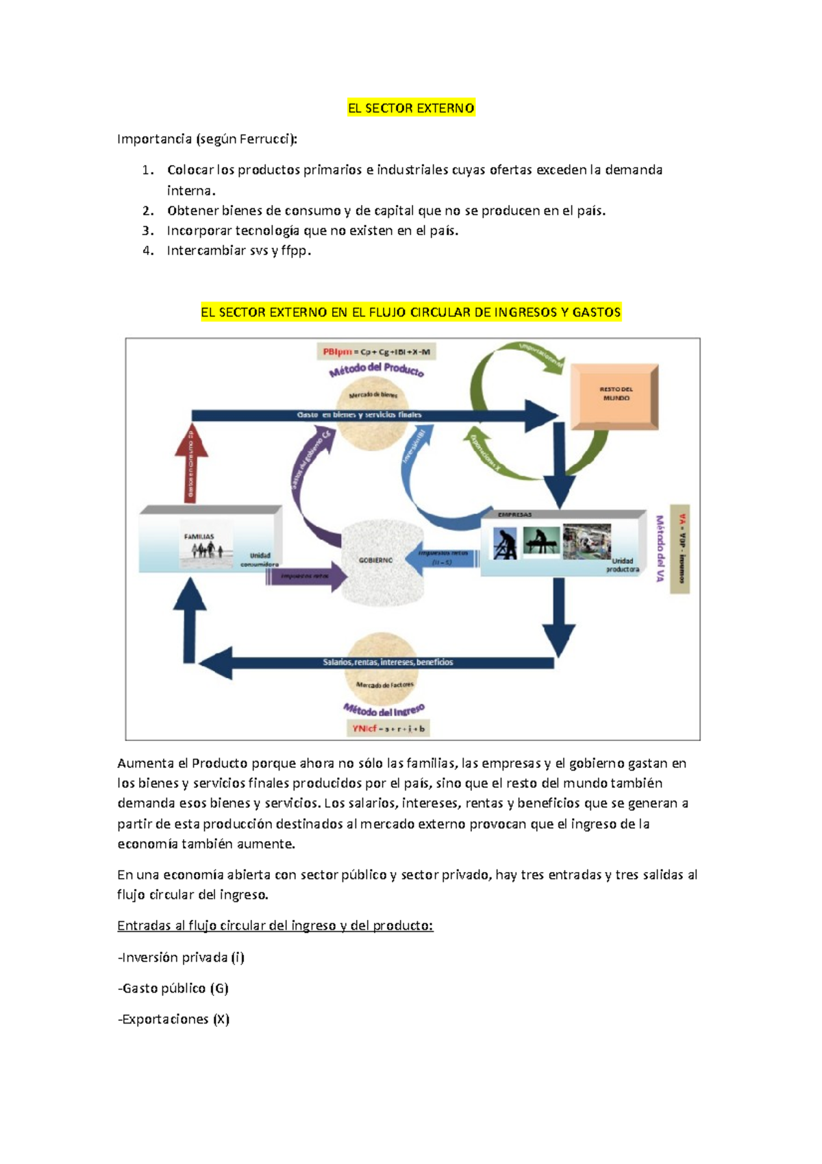 EL Sector Externo - EL SECTOR EXTERNO Importancia (según Ferrucci): Colocar los productos ...