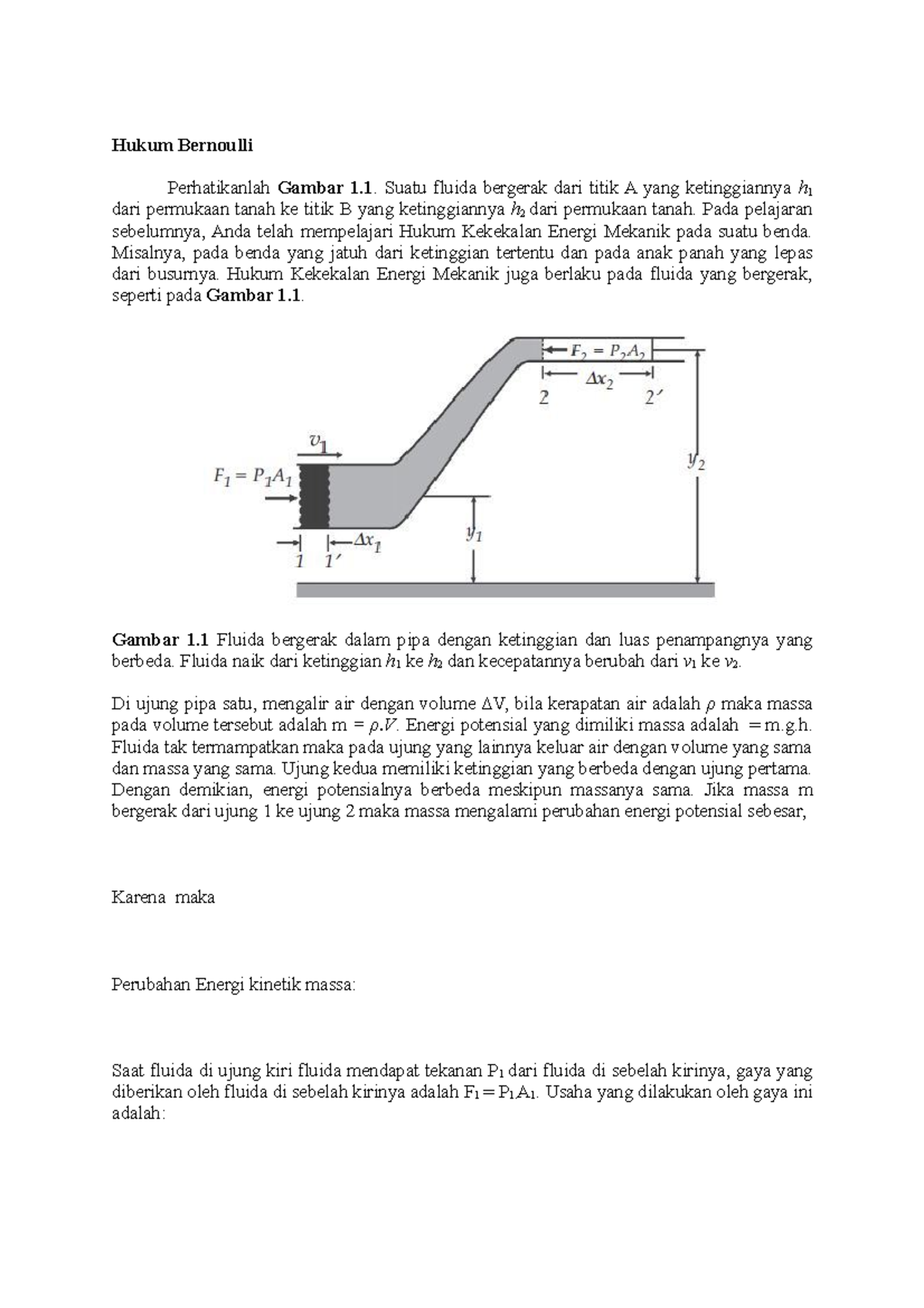 Bahan Ajar Hukum Bernoulli - Hukum Bernoulli Perhatikanlah Gambar 1. 1 ...