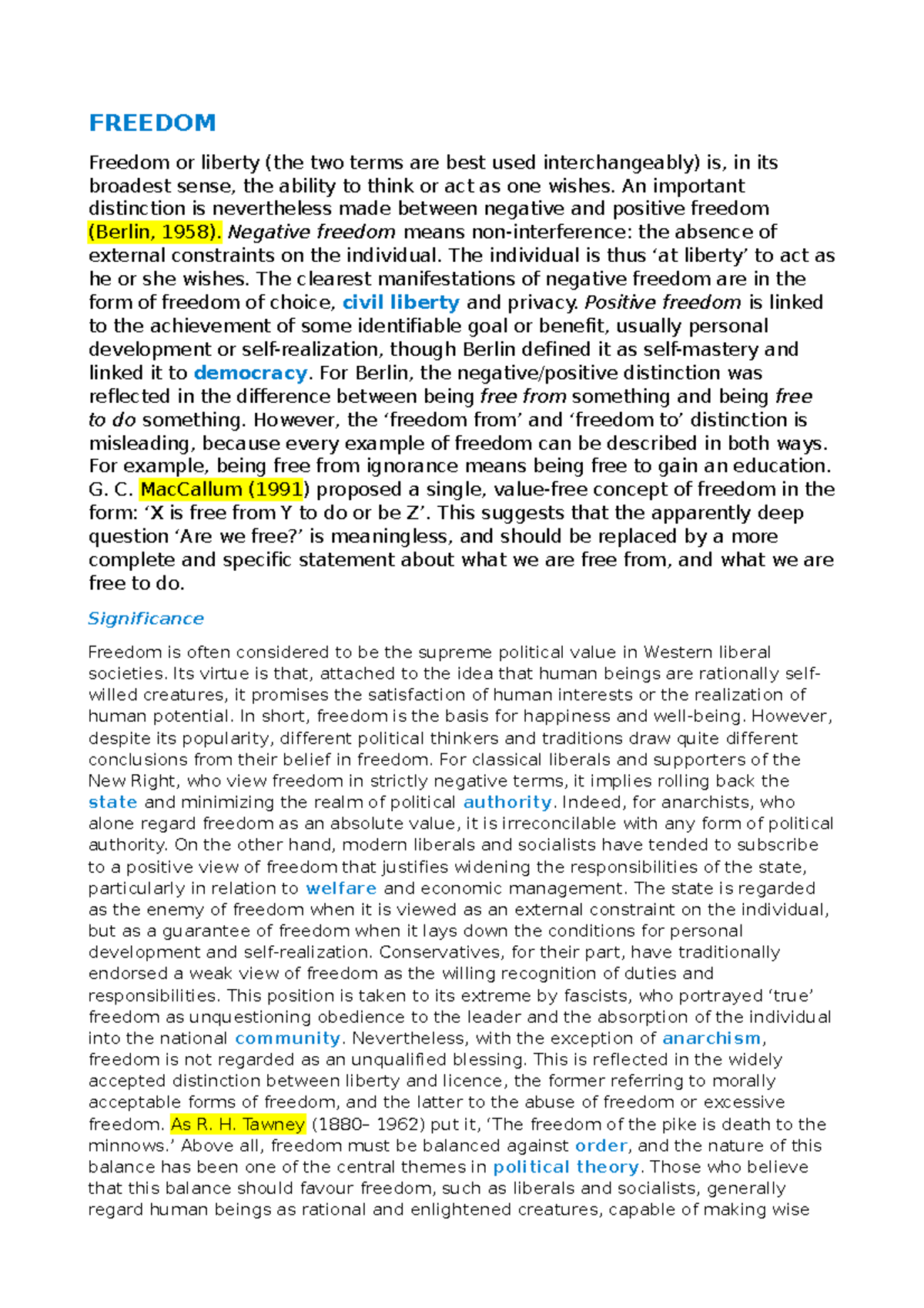 Freedom - Andrew Heywood - FREEDOM Freedom or liberty (the two terms ...