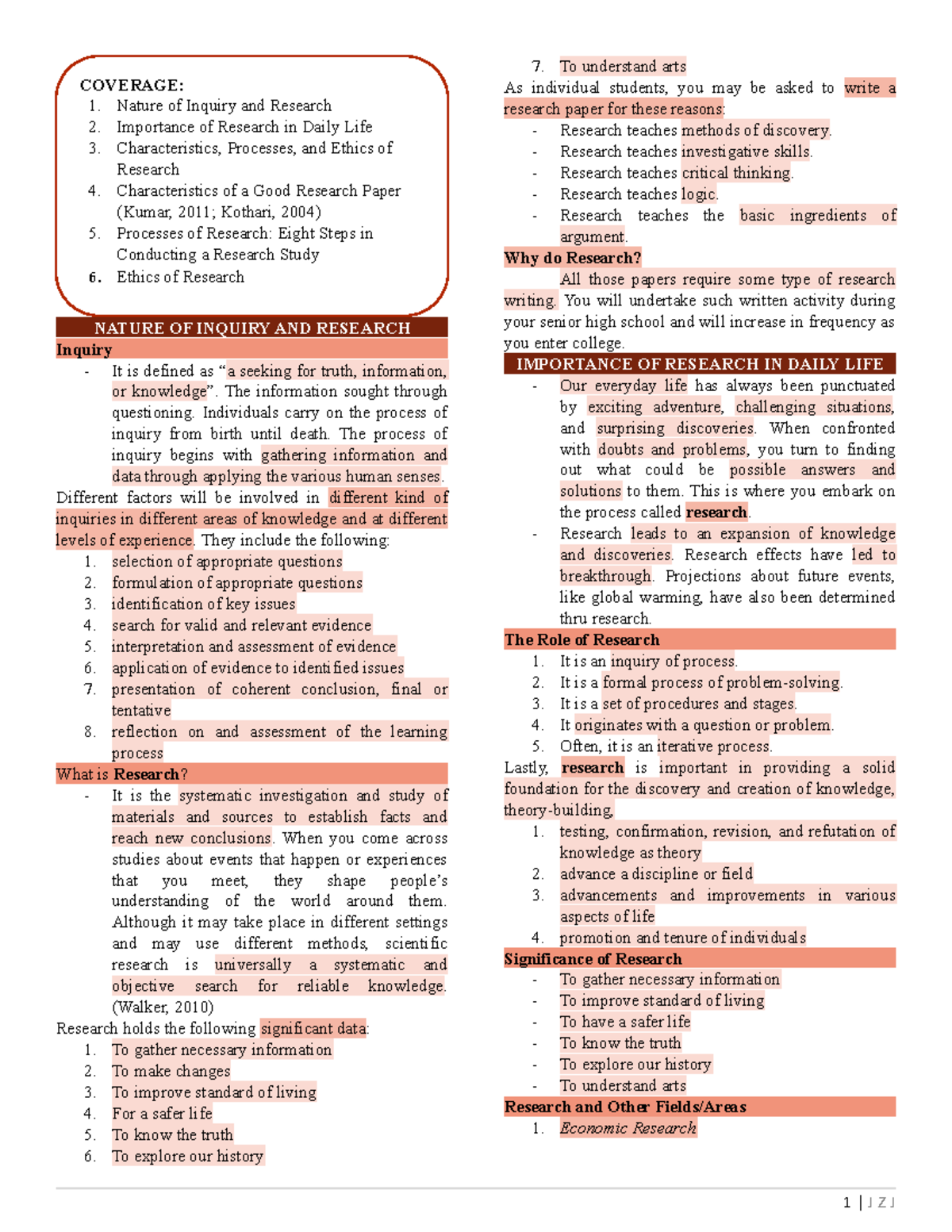 Practical Research 1 - Notes - NATURE OF INQUIRY AND RESEARCH Inquiry ...