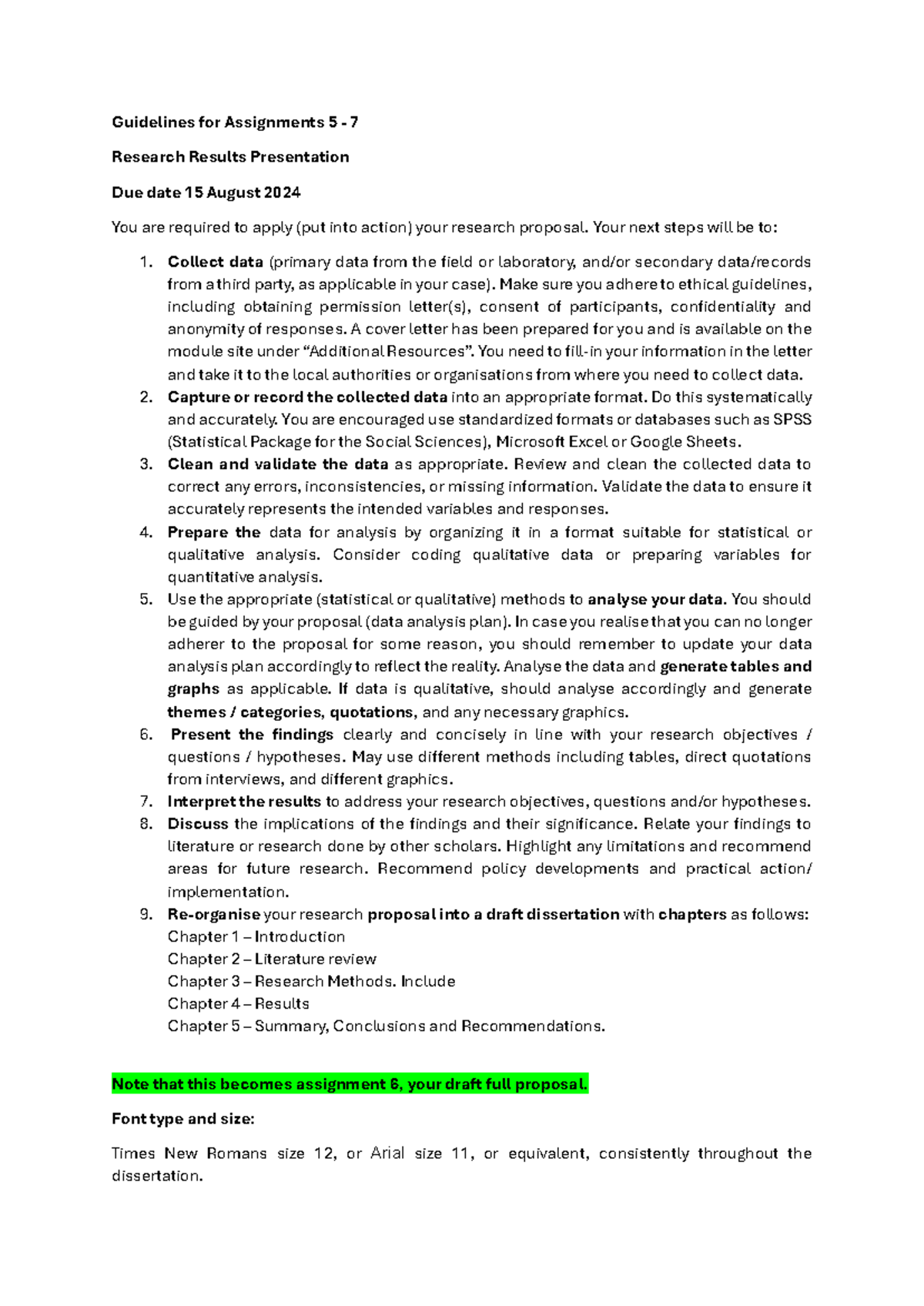 Guidelines fo assignment 5 to 7 - Guidelines for Assignments 5 - 7 Research Results Presentation ...