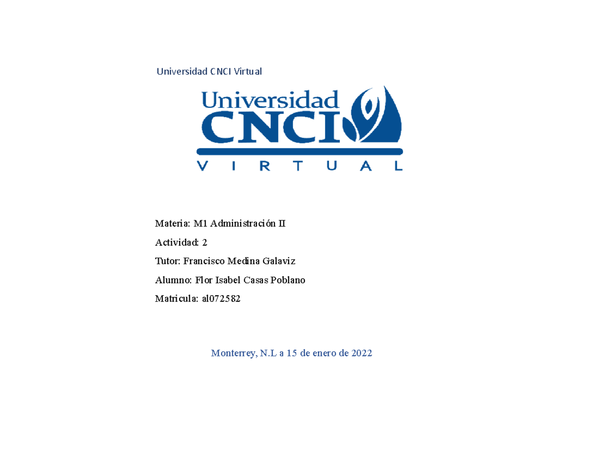 Actividad 2 Administracion Ii Universidad Cnci Lkmdl Universidad Cnci
