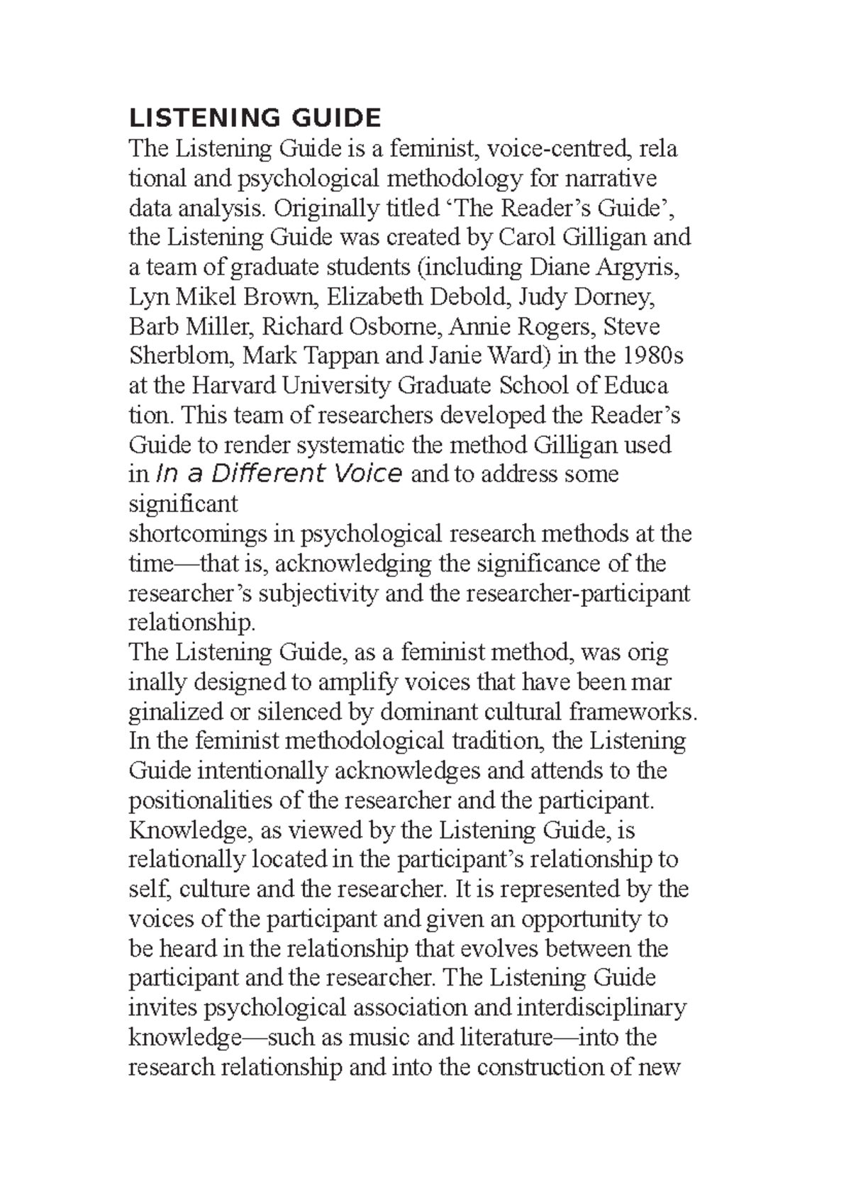 Listening Guide - Originally titled ‘The Reader’s Guide’, the Listening ...