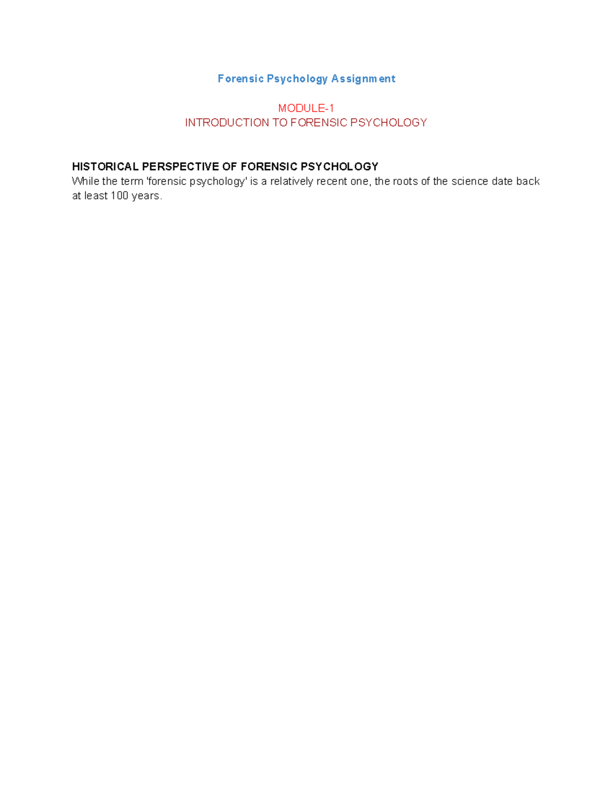 Forensic Psychology Kashish - Forensic Psychology Assignment MODULE ...