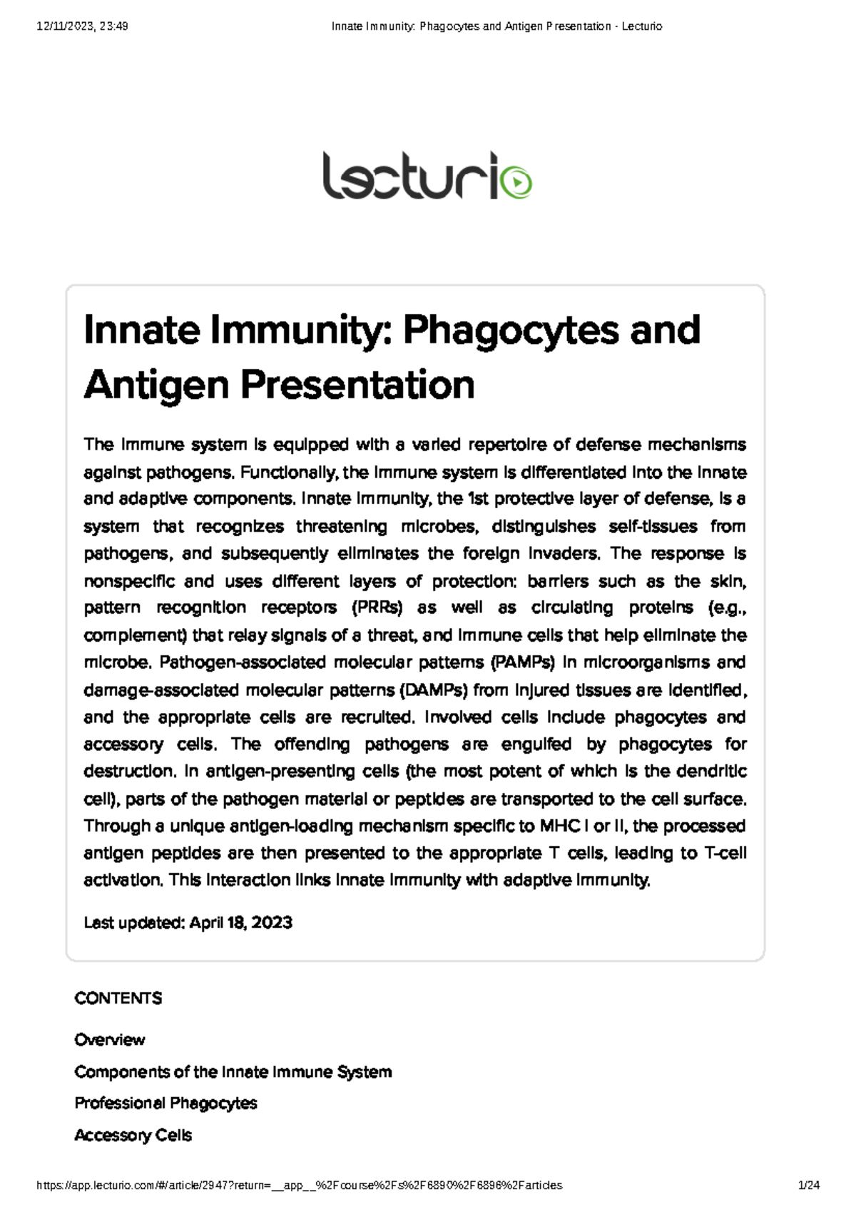 Innate Immunity Phagocytes and Antigen Presentation - Innate Immunity ...