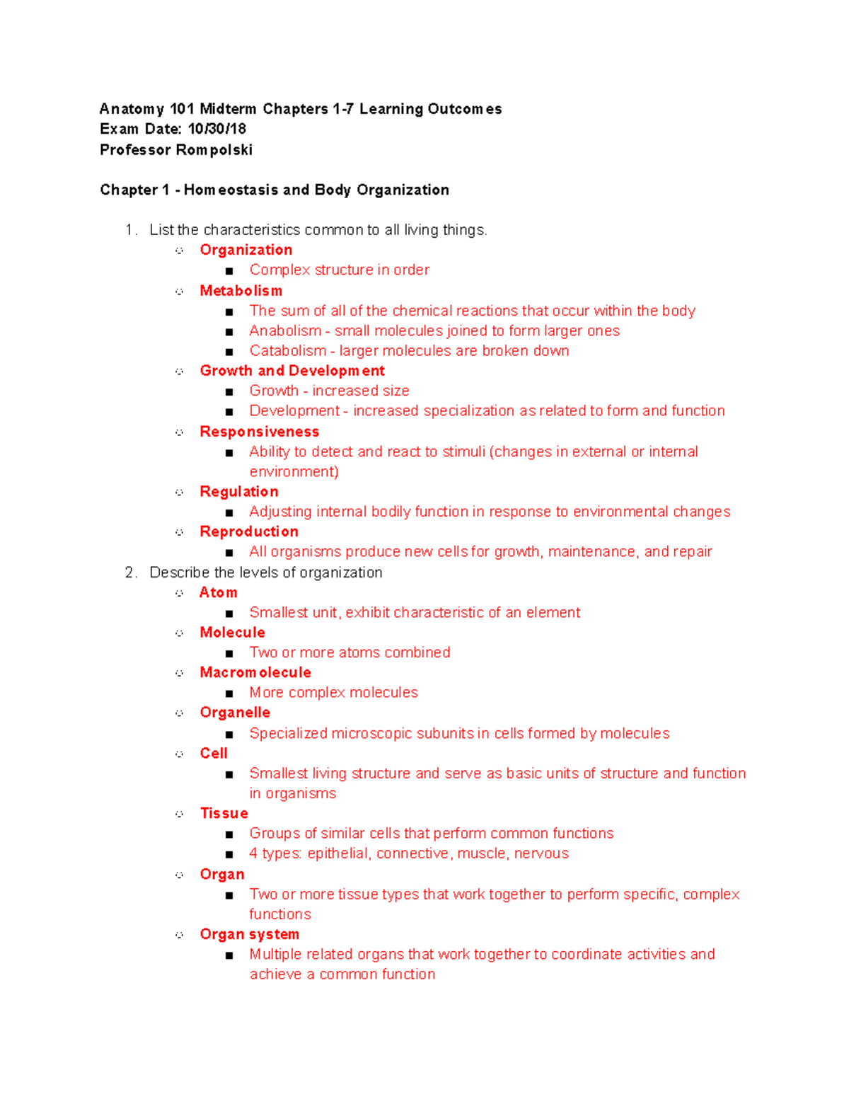 Anatomy 101 Midterm Study Guide - Anatomy 101 Midterm Chapters 1-7 ...