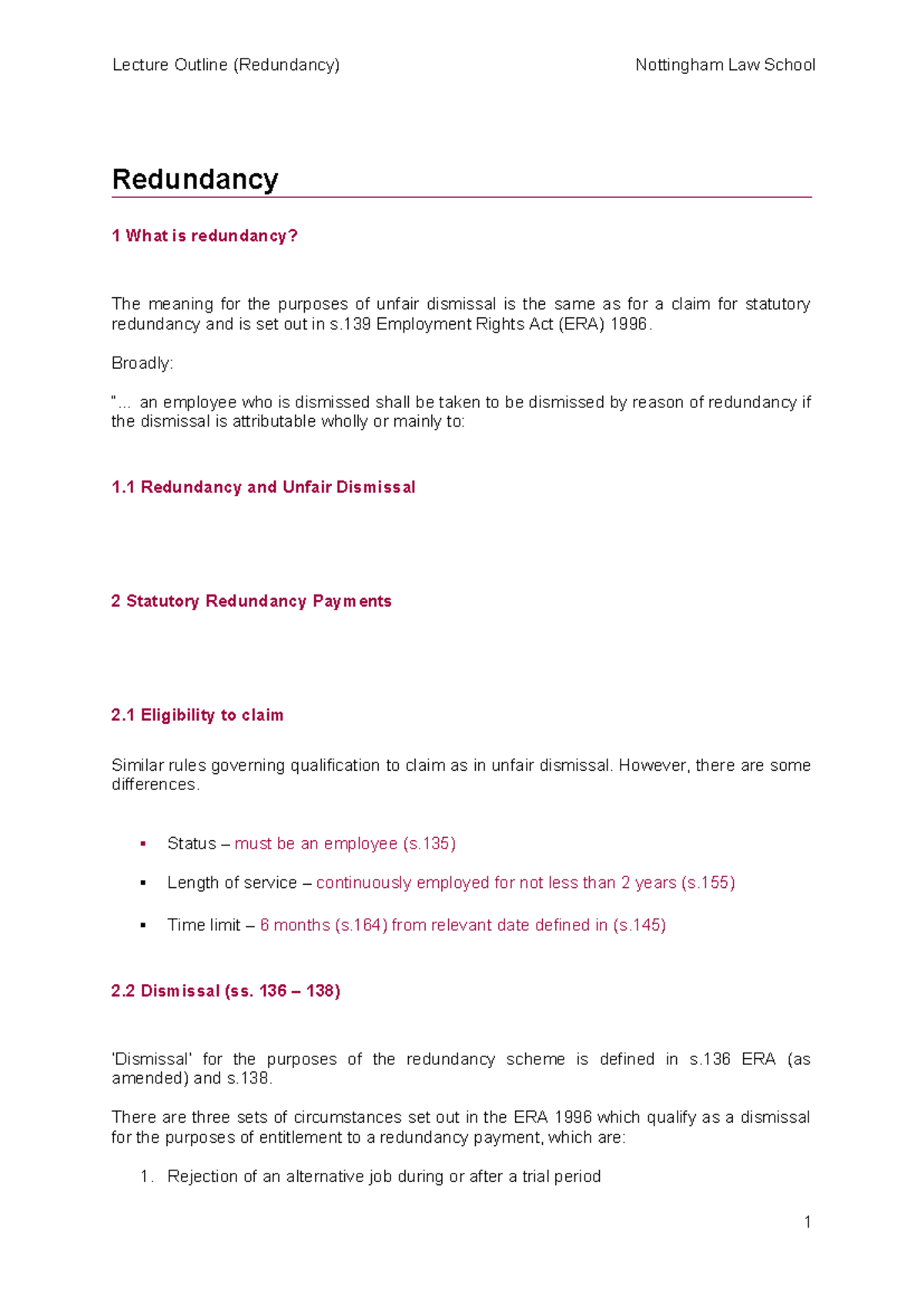 Redundancy Lecture Outline - Redundancy 1 What is redundancy? The ...