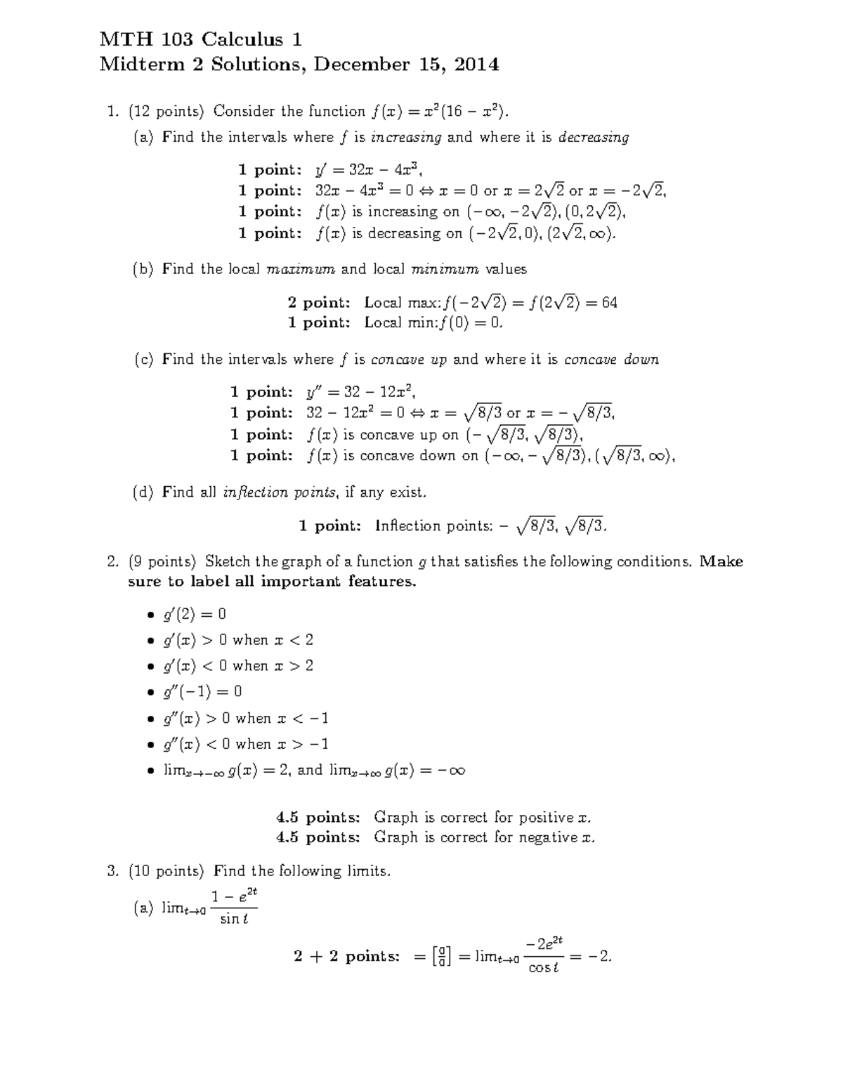Midterm Exam 11 April 2014 Questions And Answers Mth 103 Calculus 1