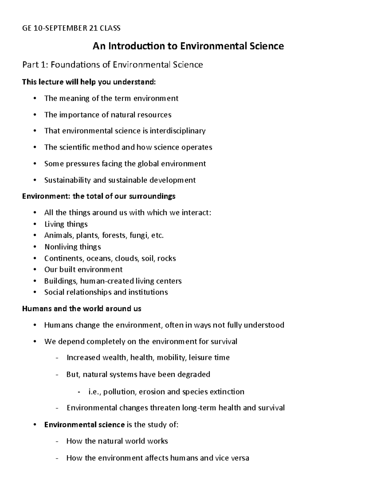 GE 10- Introduction TO Environmental Science - Bachelor of Science in ...