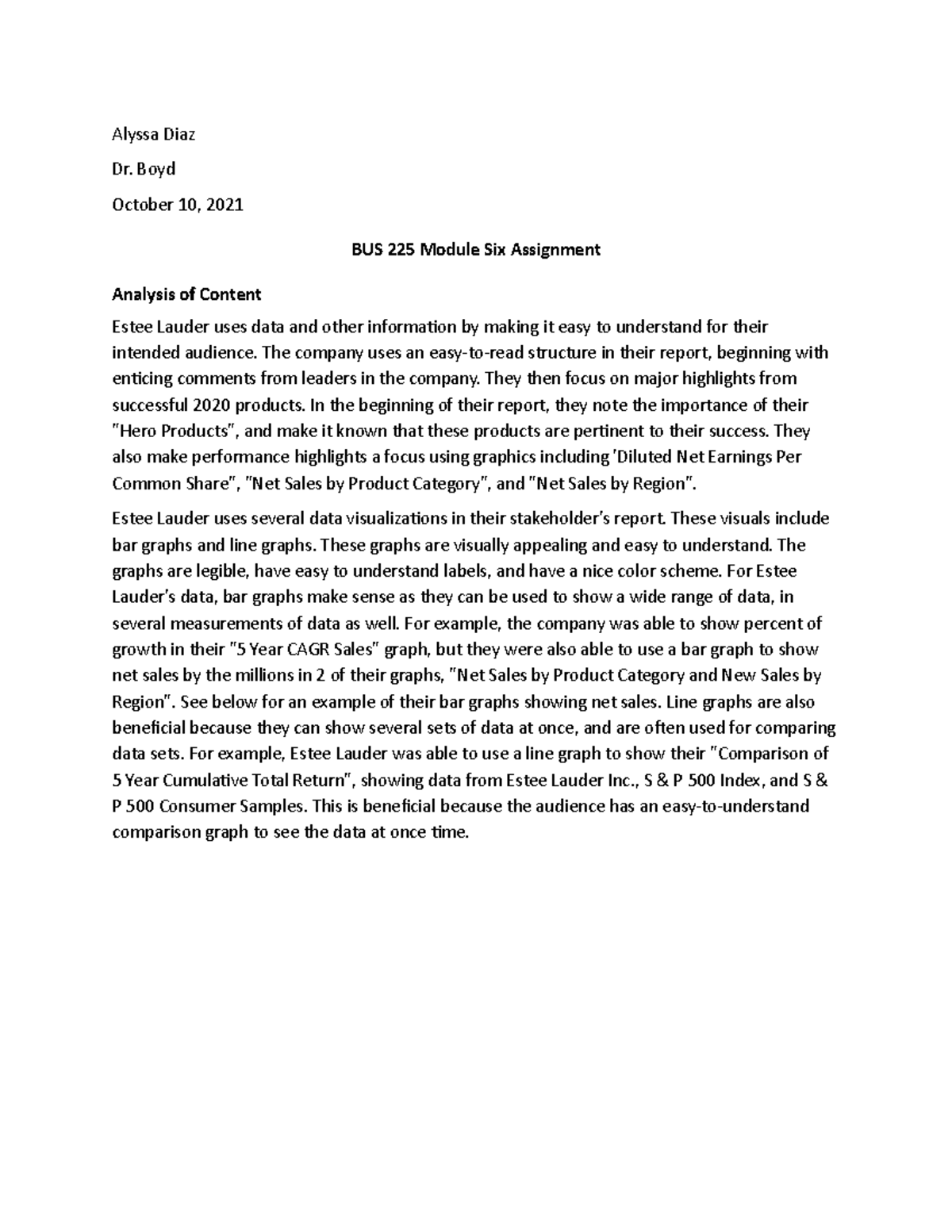 BUS225 Module Six Assignment: Estee Lauder Year in Review - bus225 ...